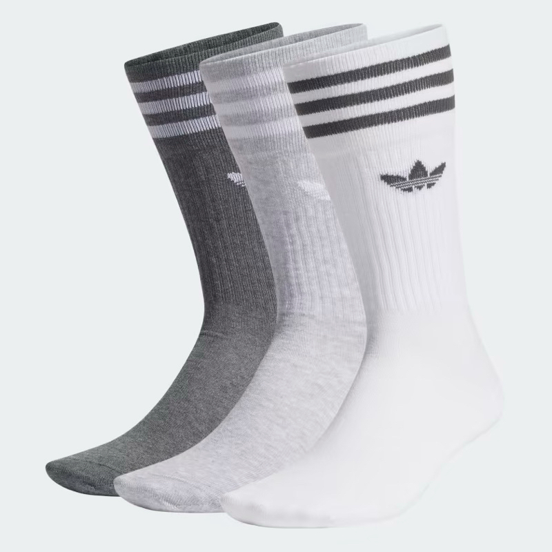 ADIDAS SOLID CREW SOCKS 3 PAIRS ถุงเท้าความยาวครึ่งแข้ง แบรนด์แท้100% ป้ายไทย | Shopee Thailand