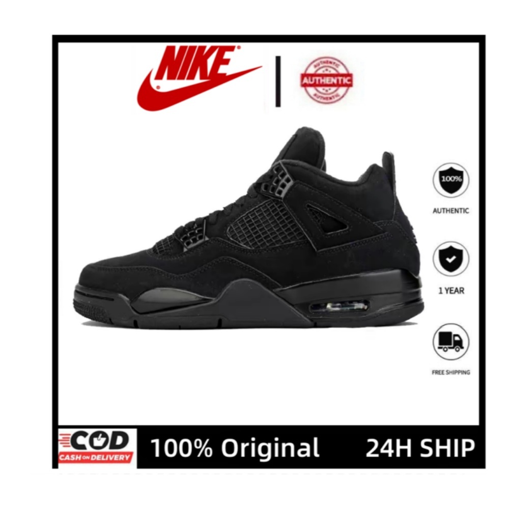 【Authentic】Jordan Air Jordan 4 Black Mid Top Basketball Shoes For Men ...