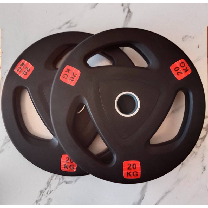 แผ่นน้ำหนักหุ้มยางรูสองนิ้ว ขนาด 20 kg. 2 แผ่น | Shopee Thailand