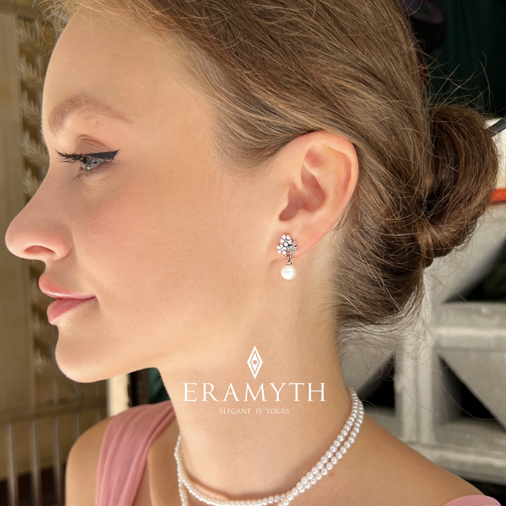 Eramyth Jewelry ต่างหูปักก้าน เงินแท้ 925 ดีไซน์ดอกไม้ ลงสี Enamel ห้อย ...