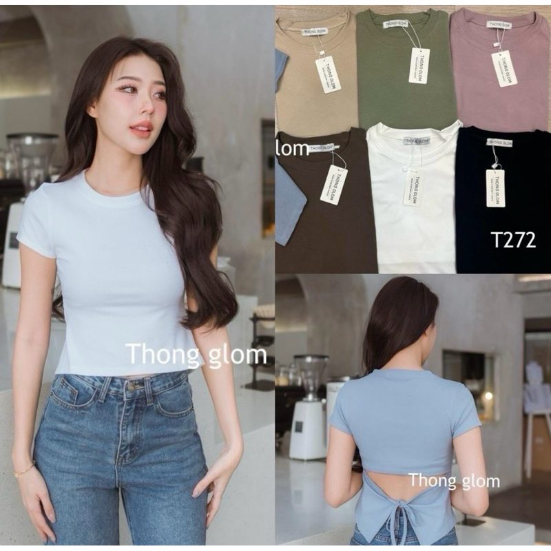 Thong glom T272 เสื้อคอกลมผ้ายูนิโคล่เนื้อหนา ผูกหลังสุดแซ่บ พริก100เม็ดเลยค่ะสาวๆ ถ้าไม่มีคือ ...