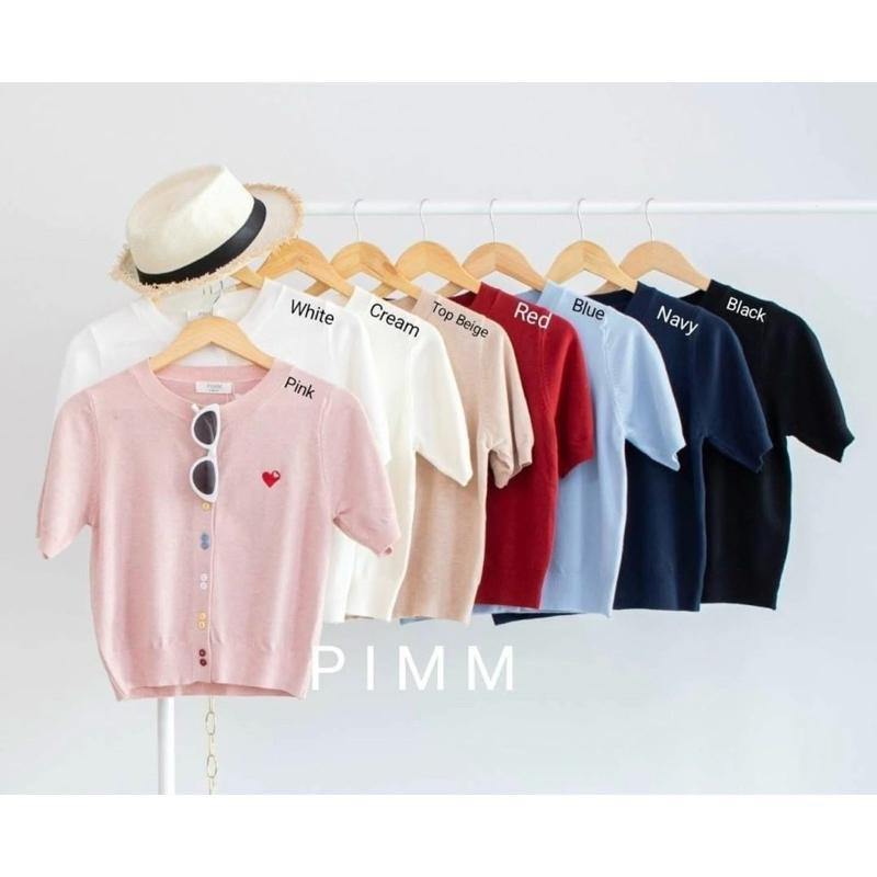 เสื้อไหมพรมแขนสั้น ป้าย PIMM กระดุมสี ปักหัวใจที่หน้าอก มินิมอลมินิใจสุดๆ | Shopee Thailand
