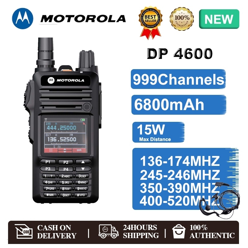 【หูฟังฟรี】Motorola-DP4600(1-10km) UHF/VHF กำลังไฟ15W 999CHS 6800mAh ...