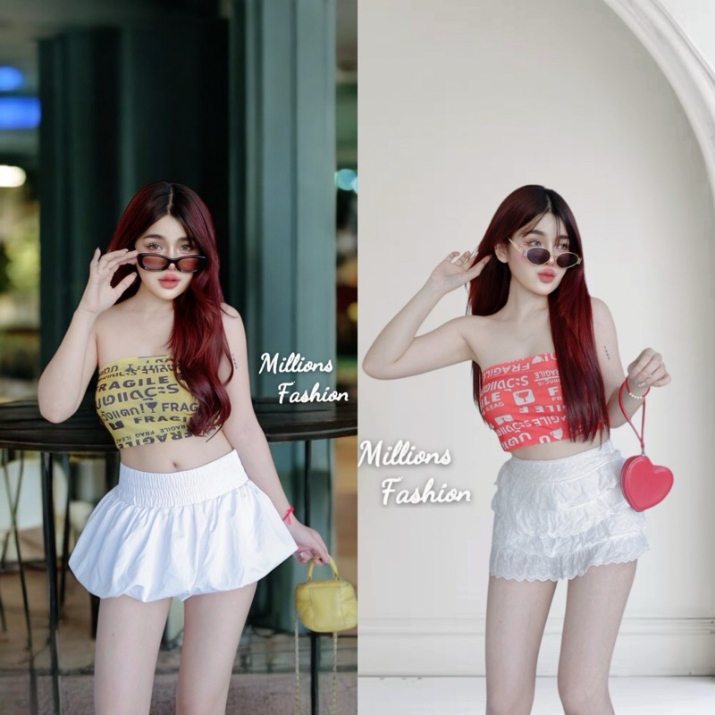 💰Pangpang💰 เสื้อครอป เกาะอก ลายระวังแตก ตามเทรน พส.จีน | Shopee Thailand