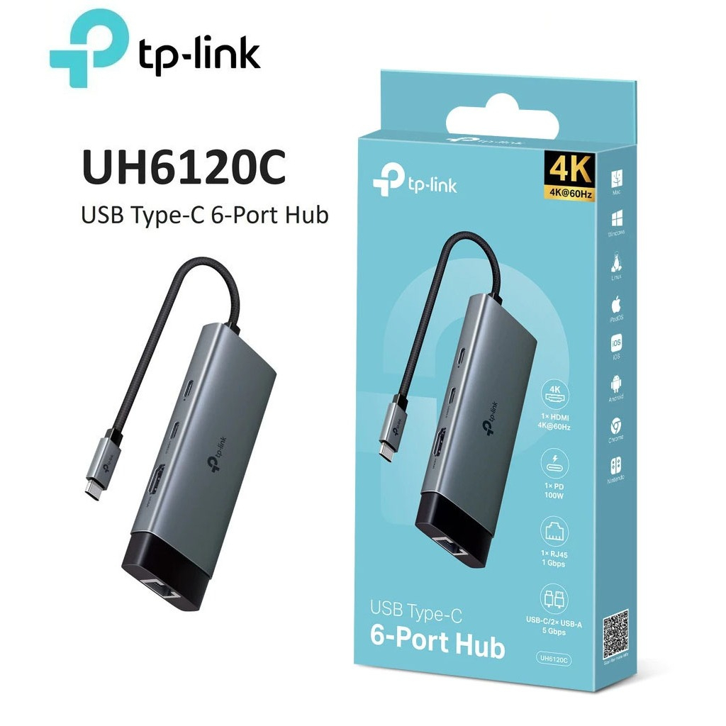 TP-Link UH6120C USB Type-C 6-Port Hub (6 in 1 Hub : Type C x 2, USB-A 3 ...
