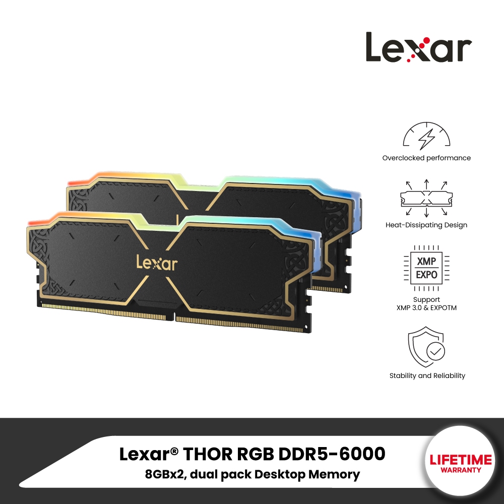 Lexar® THOR RGB DDR5 Desktop Memory 16GB dual pack Ram For Pc แรมพีซี ...