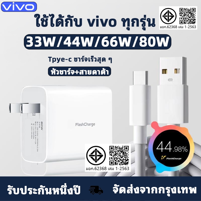 Vivo 44w/66w/80W Flash Charge Charger สายชาร์จFlashCharge หัวพร้อมสาย ชาร์จด่วน ของแท้ รองรับ ...