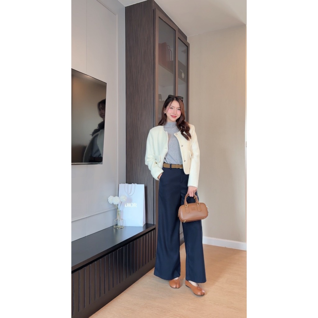 BD24-340-G&BD24-321-C ไหมพรมคอเต่า เทา&เบลเซอร์ สีครีม | Shopee Thailand