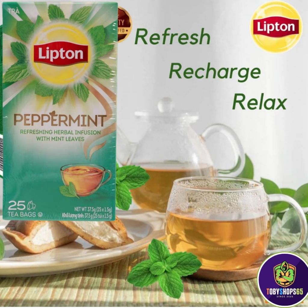 ลิปตัน ชากลิ่นเปปเปอร์มิ้นต์ Lipton Peppermint tea ชากลิ่นมิ้นต์ ชนิดซอง 1 กล่อง 25 ซอง BB:2025. ...
