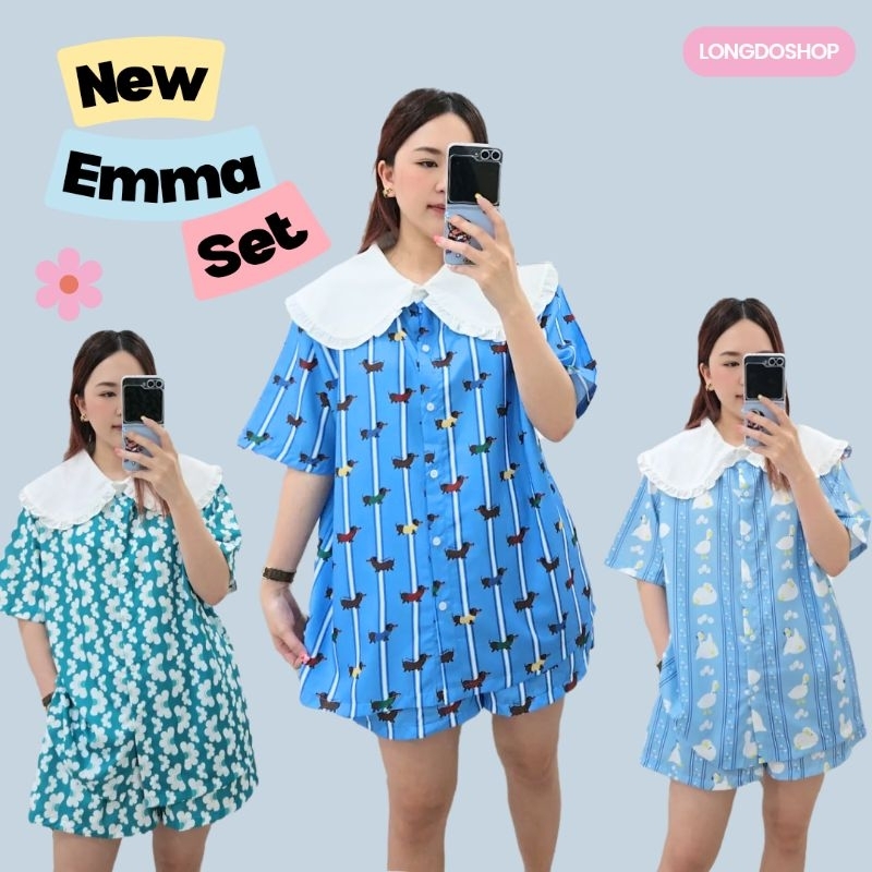 Emma set ชุดเซ็ท2ชิ้น เสื้อคอบัว+กางเกงขาสั้น ผ้าพิมพ์ลาย | Shopee Thailand
