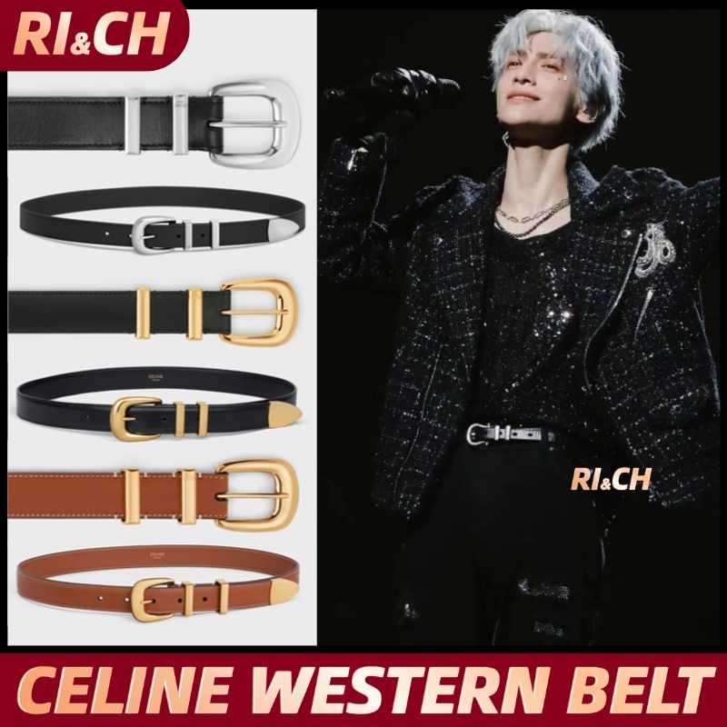 Celine เข็มขัด WESTERN BELT ขนาดกลาง หนังลูกวัววินเทจ Men's Belt | Shopee Thailand
