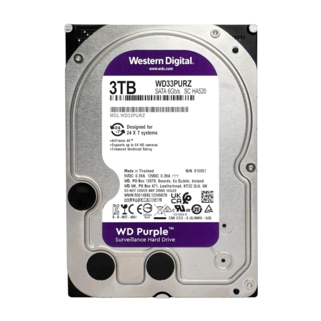 3TB HDD (ฮาร์ดดิสก์กล้องวงจรปิด) PURPLE 5400RPM SATA III สำหรับ CCTV ...