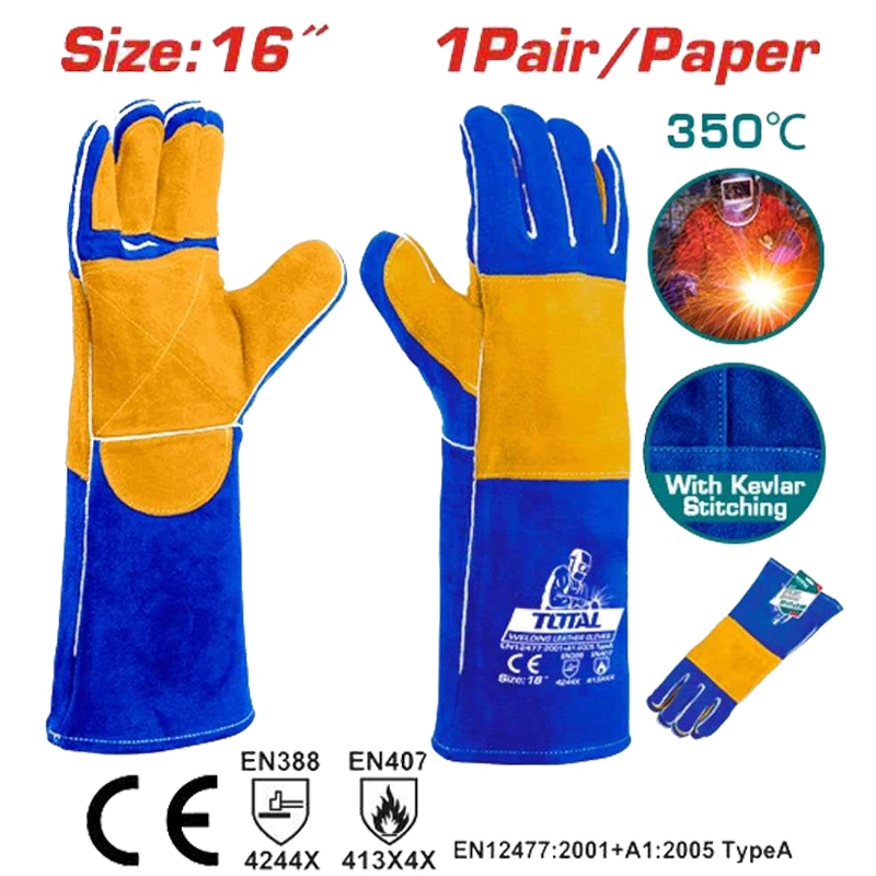 ถุงมือหนัง ถุงมือเชื่อม ป้องกันความร้อน ไร้รอยต่อ ยาว 16 นิ้ว รุ่น ...