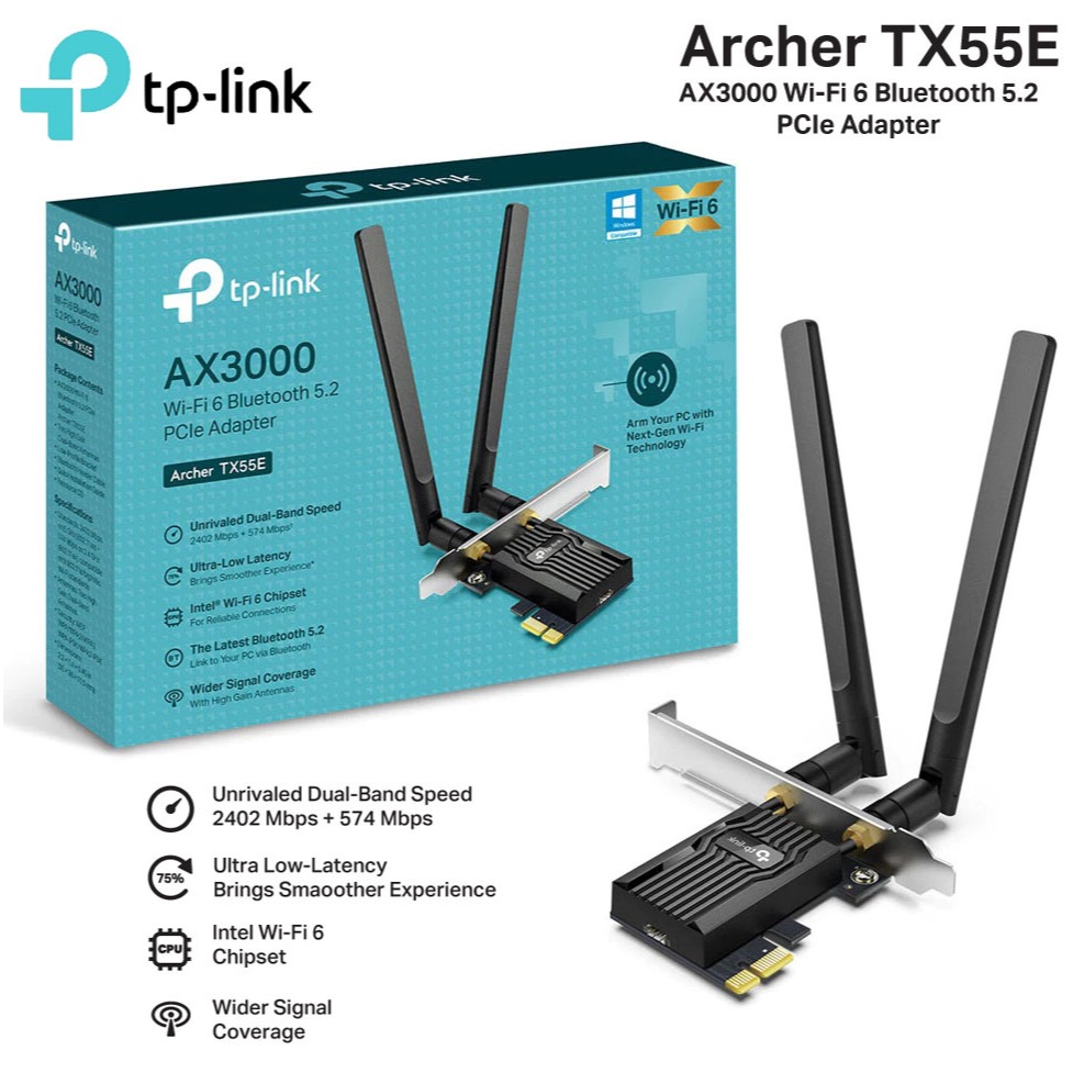 TP-LINK Wireless PCIe Adapter (Archer TX55E) AX3000 Dual Band WI-FI 6 ...