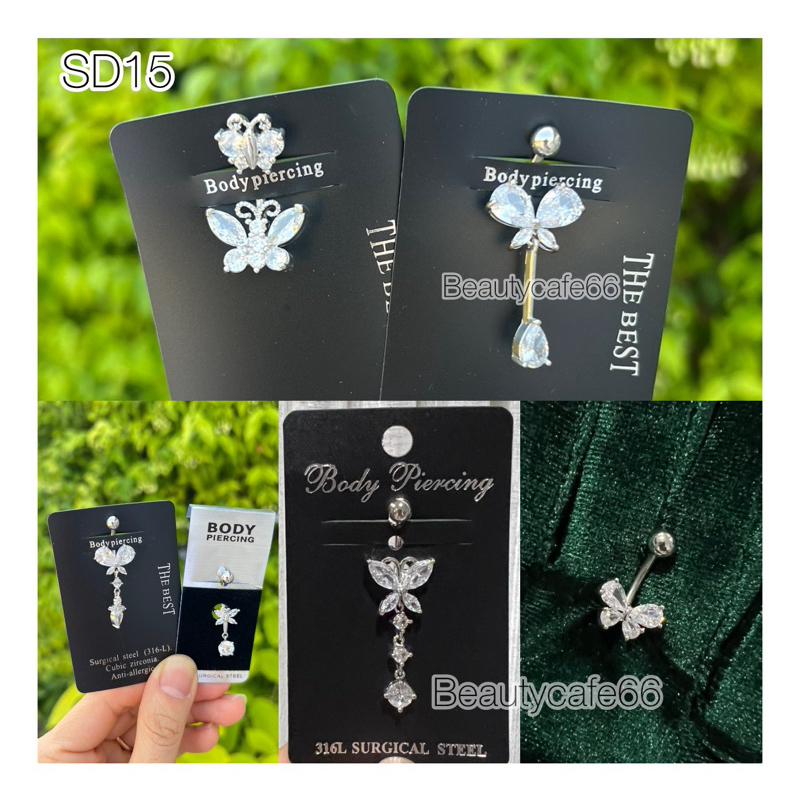 (1pc.) จิวสะดือแฟชั่นเกาหลี แพ้ง่ายใส่ได้ Surgical Steel Anti Allergic ก้านหนา 1.6 mm ยาว 10 mm ...