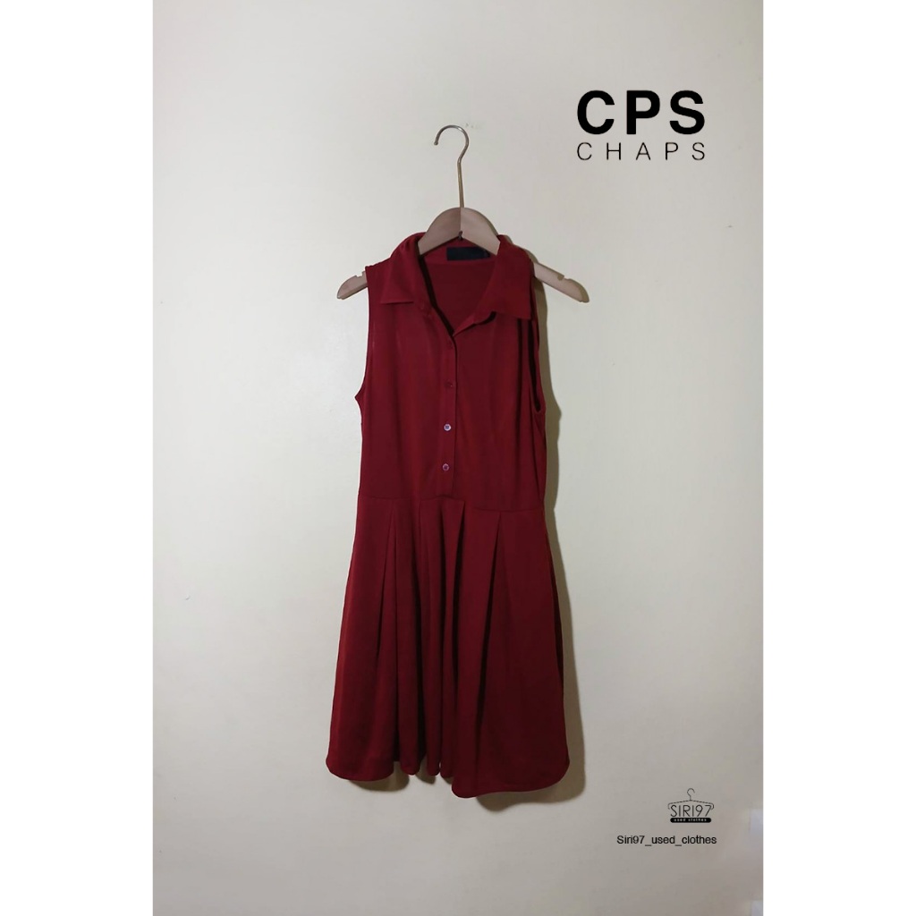 เดรสกล้ามคอปก ดีไซต์ เปิดหลัง CPS สีเลือดหมู สภาพ 90% รอบอก32-33หน้ายาว ...