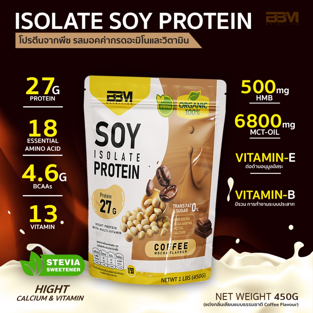 BBM Protein Isolate Soy รสมอคค่า โปรตีน 27g, MultiVIT, BCAA+HMB, MCTOIL Vegan ไม่มีสารให้ความ ...