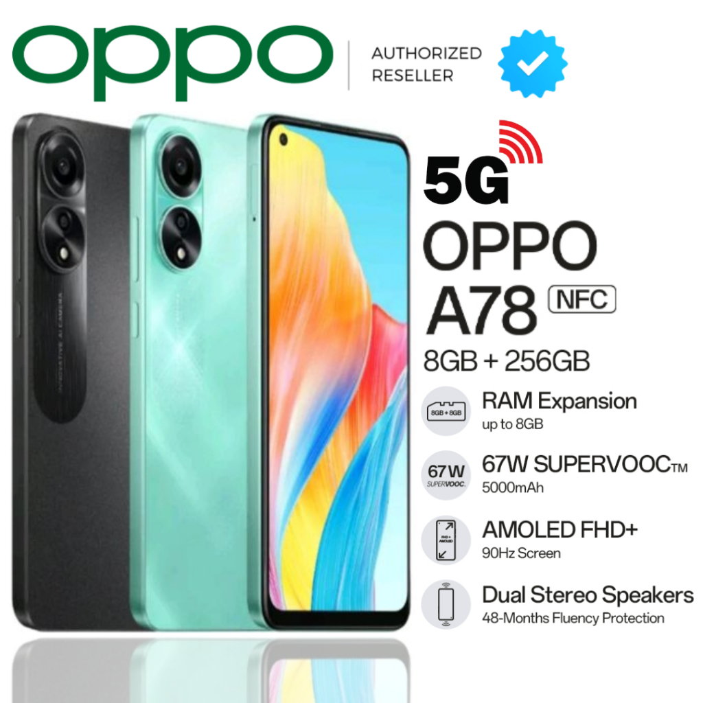 ประกันศูนย์ไทย OPPO A78 5G (8+256GB) โทรศัพท์มือถือ หน้าจอ FHD+ AMOLED ...