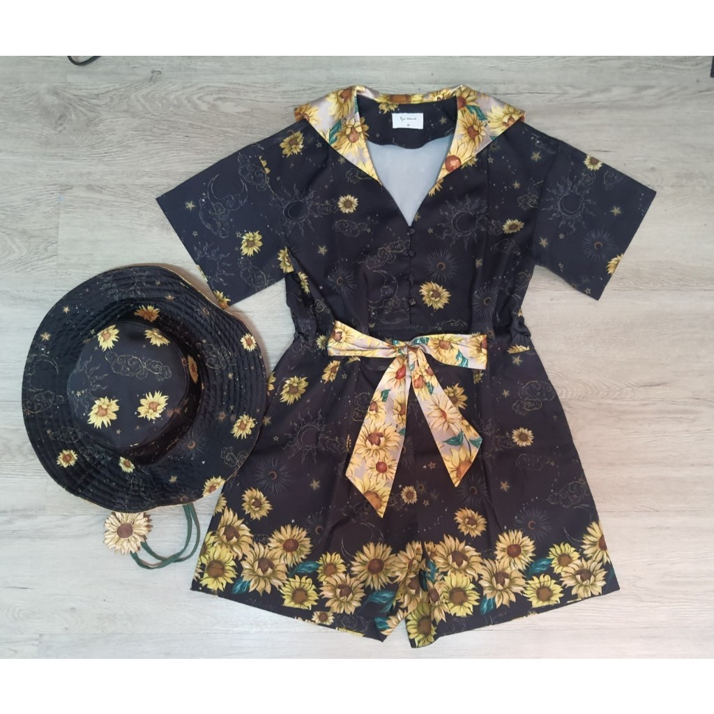 Lynaround เช็ตจั๊มสูท+หมวก ลายทานตะวัน งานตามหา งานสะสม | Shopee Thailand