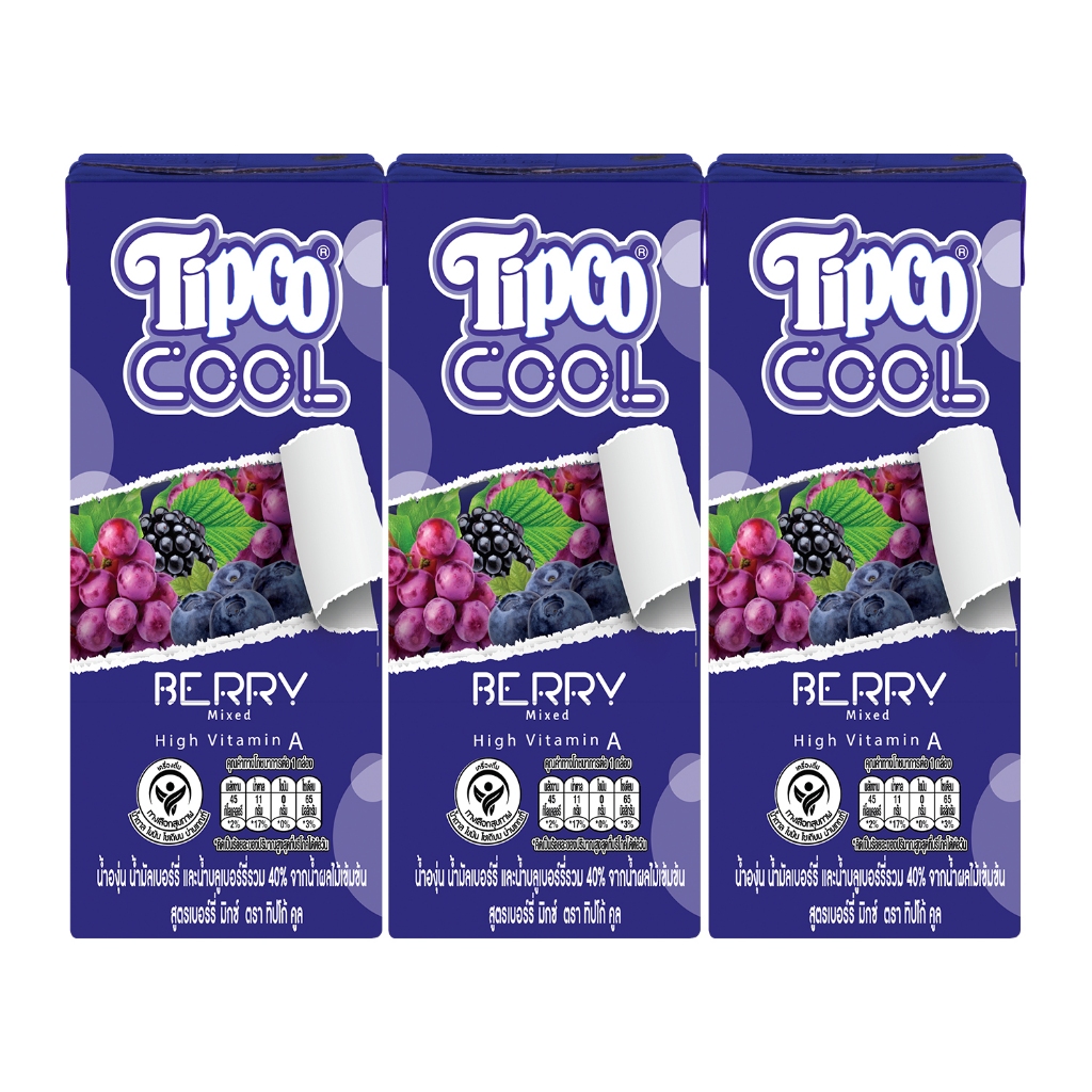 TIPCO Cool เบอร์รี่มิกซ์ ผสมน้ำผลไม้รวม 40% ขนาด 180 มล. แพ็ก X3 กล่อง | Shopee Thailand