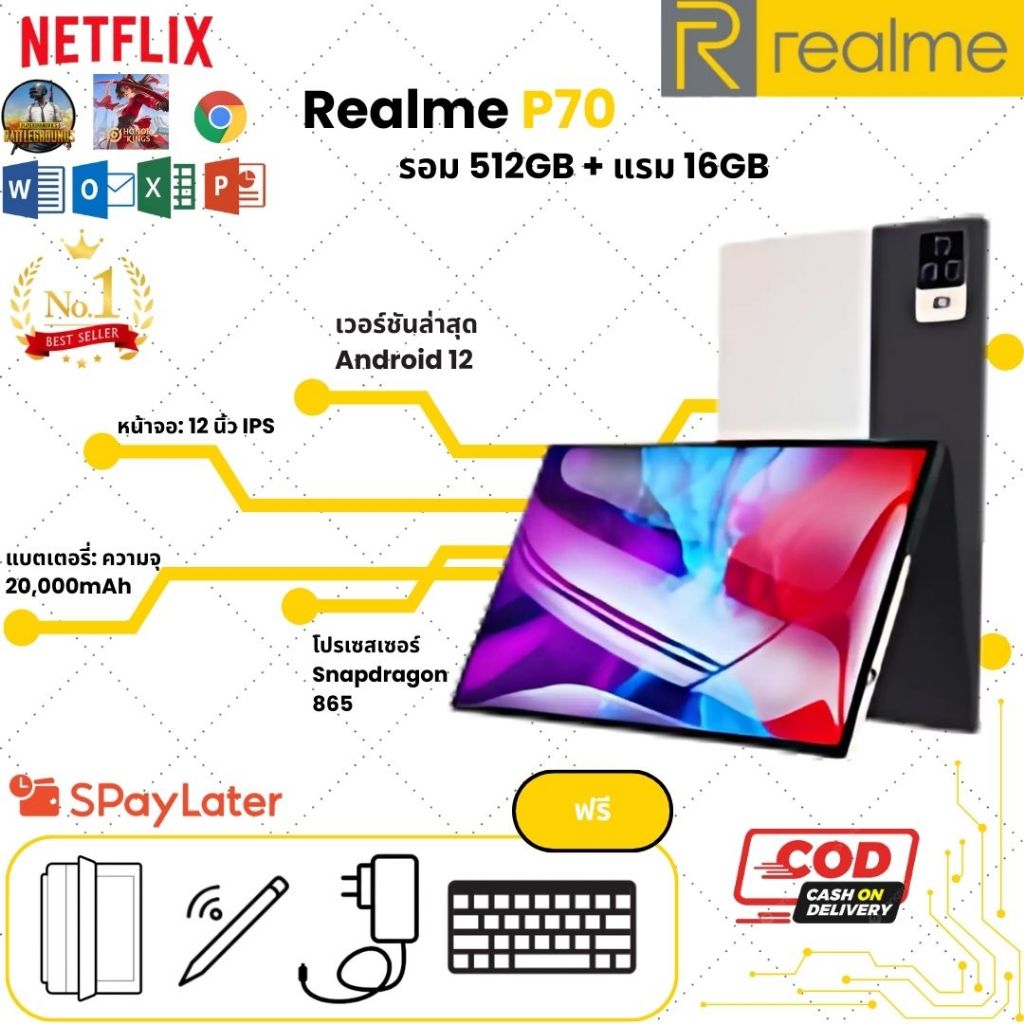 5G Realme Pad P70 12 นิ้ว Android 12.0 [16GB RAM + 512GB ROM] tablet realme pad แท็บเล็ต แทปเล็ต ...