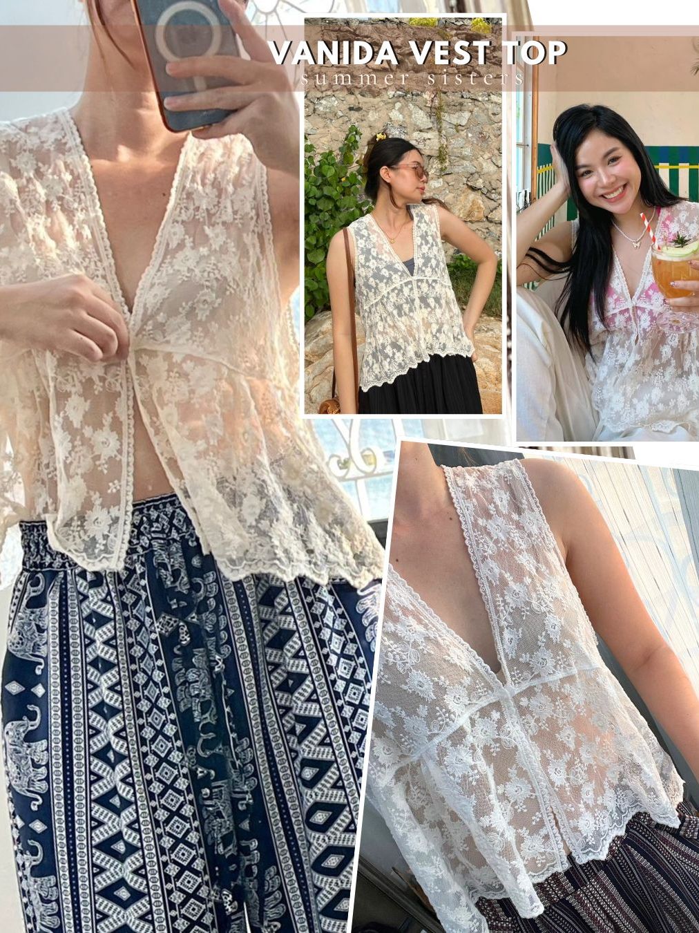 Vanida Vest top - เสื้อแขนกุดลูกไม้ ซีทรู หวานซ่อนเปรี้ยว กระดุม 1 เม็ดกลางอก | Shopee Thailand