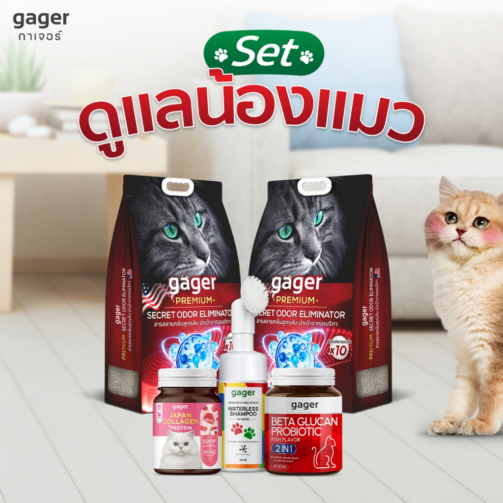 Gager (กาเจอร์) เซ็ตเหมียวสุดคุ้ม ดูแลน้องแมว 5 ชิ้น ทรายแมวพรีเมียม ...