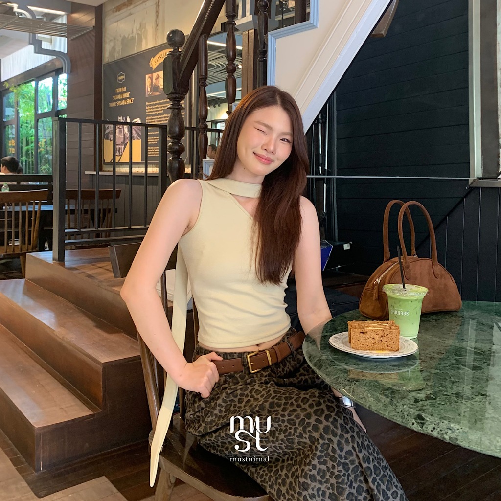 (พร้อมส่ง) MUSTNIMAL | TWIST TOP เสื้อผ้าริบไหล่เดียว TP066 | Shopee Thailand