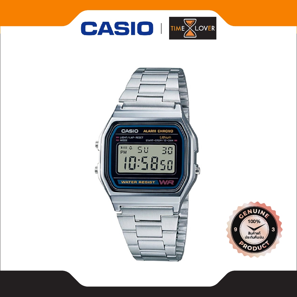 Casio รุ่น A158WA-1 นาฬิกาข้อมือผู้ชาย สายสแตนเลส - สีเงิน | Shopee Thailand