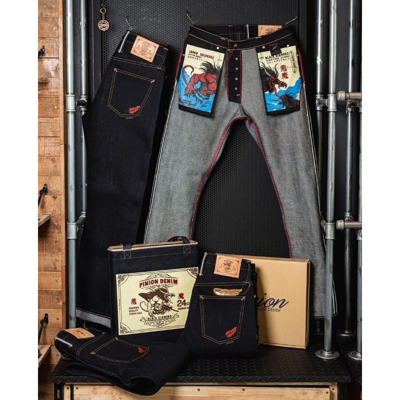 pinion Denim 24oz BY Okayama Denimรุ่นอสูรมีทรงกะบอกเล็กและทรงกะบอกตรง ...