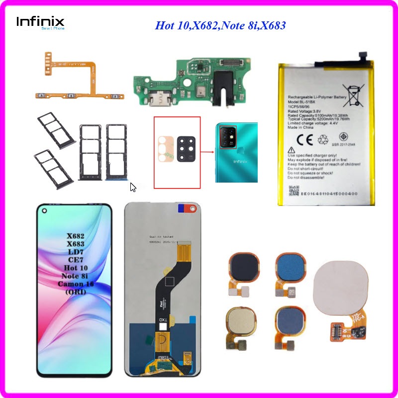 อะไหล่มือถือ infinix Hot 10,X682,Note 8i,X683,สายแพร/ถาดใส่ซิม/หน้าจอ ...