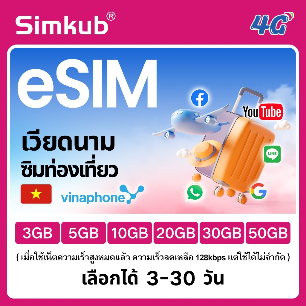 eSIM Vietnam ซิมท่องเที่ยว เวียดนาม เน็ต 3-50GB รองรับ 4G เลือกได้ 3-30 วัน | Shopee Thailand