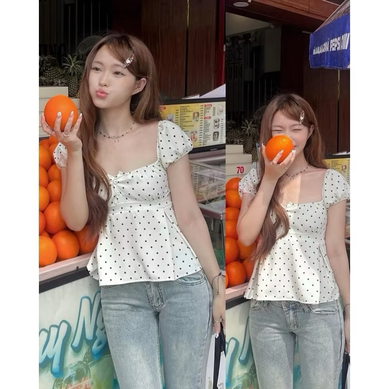 พรี เสื้อลายจุด แขนตุ๊กตา remolacha.workshop Liliie Top preorder 7-14 ...