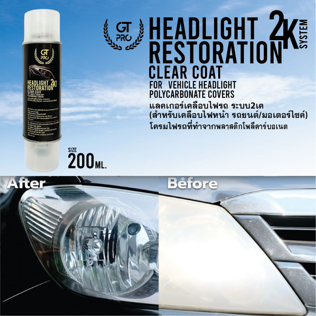 Mini Set ชุดพร้อมใช้ขัดเคลือบไฟหน้ารถยนต์ GT Pro X Headlight Restoration 2K System 200ml.Clear ...