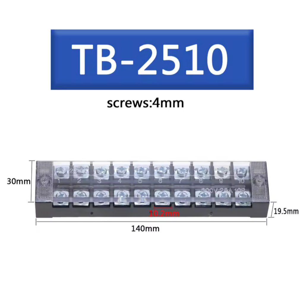TB2510 เทอร์มินอล บล๊อก 10 ช่อง Terminal 10P 25A 600V 2510 | Shopee Thailand