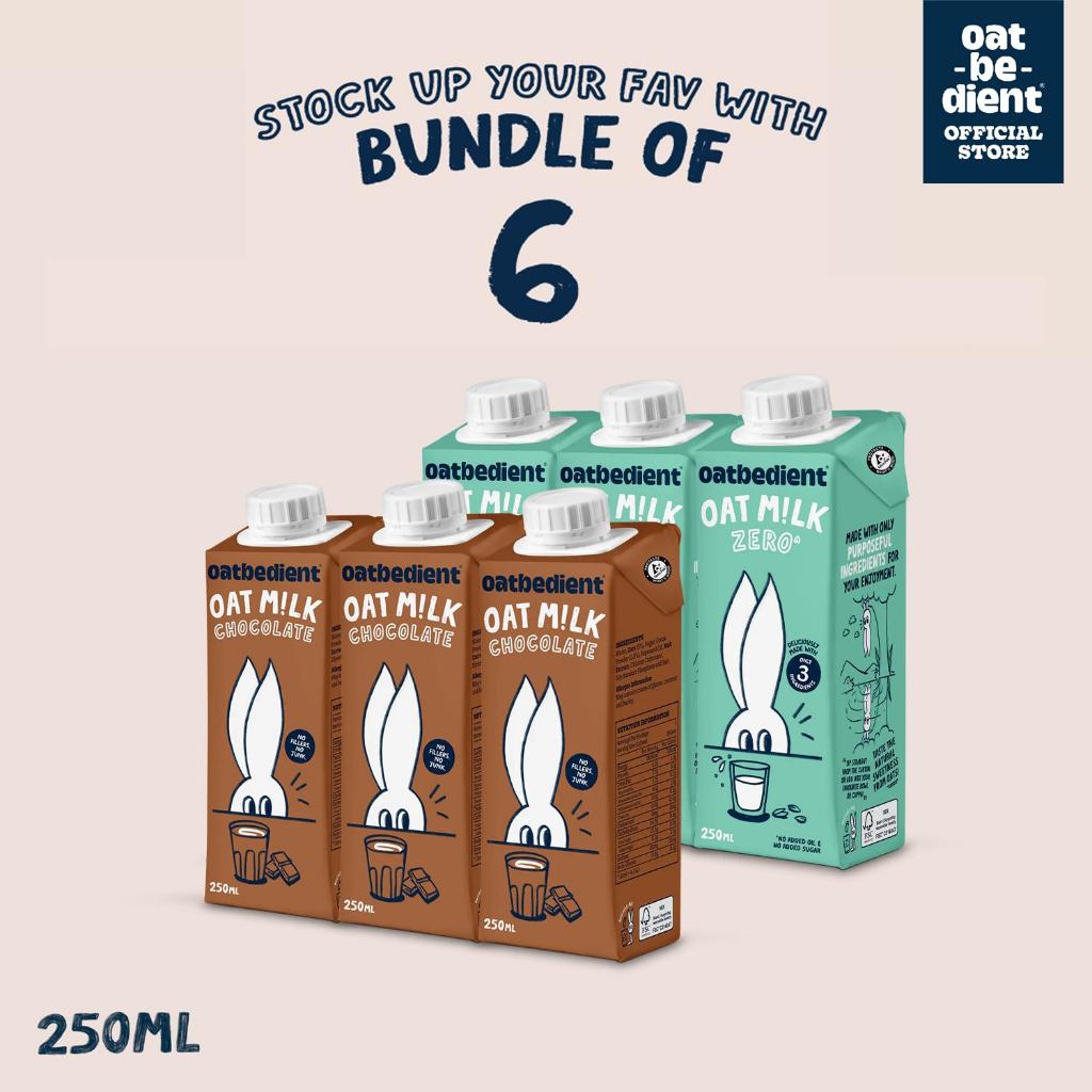 [6กล่อง] นมโอ๊ต OATBEDIENT Oat Milk Zero 250ml x3 & Chocolate 250ml x3 โอทบีเดียนท์ นมโอ๊ต สูตร ...