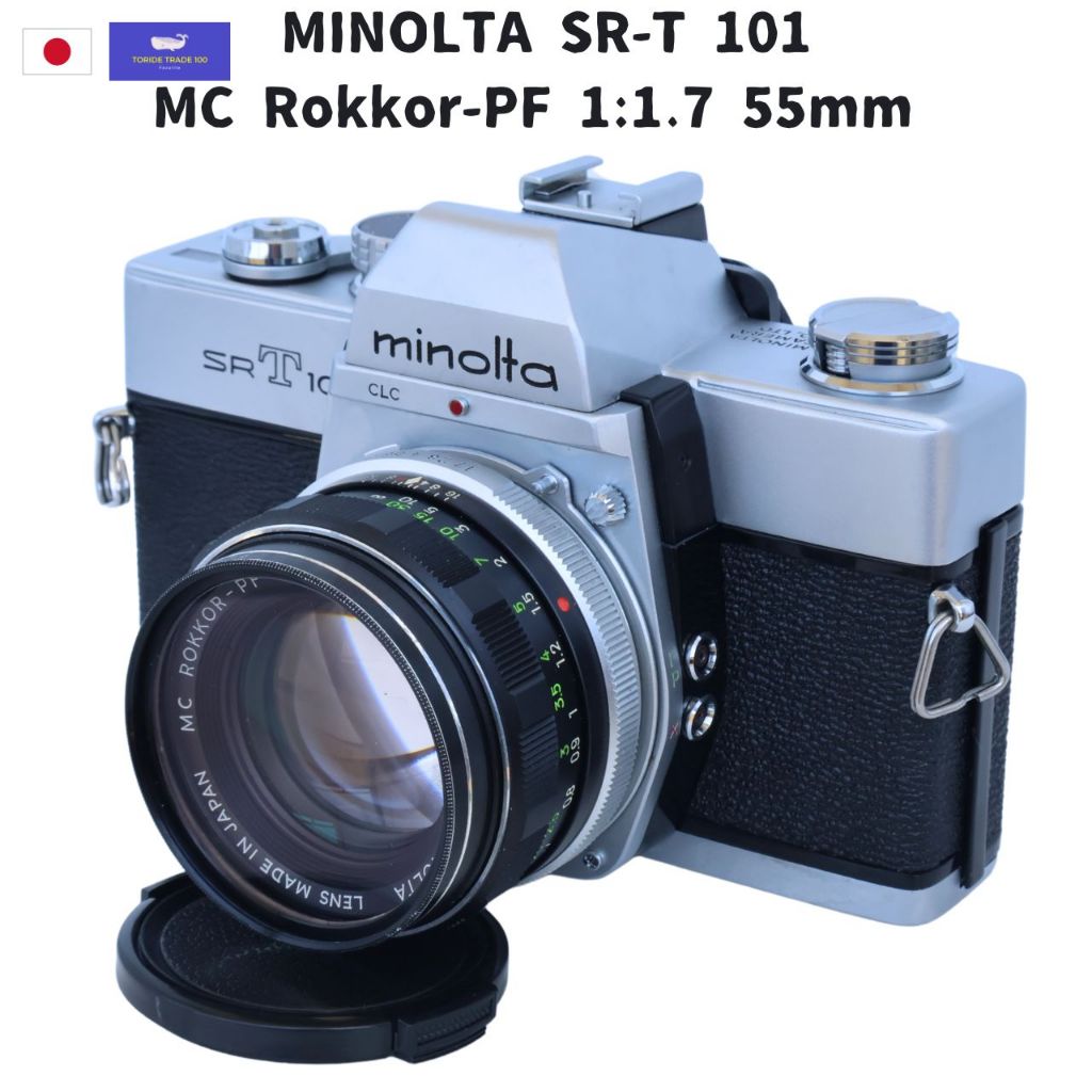 MINOLTA SR-T 101 กล้องฟิล์ม SLR สีเงิน + MC Rokkor-PF 1:1.7 55 มม. MF ...