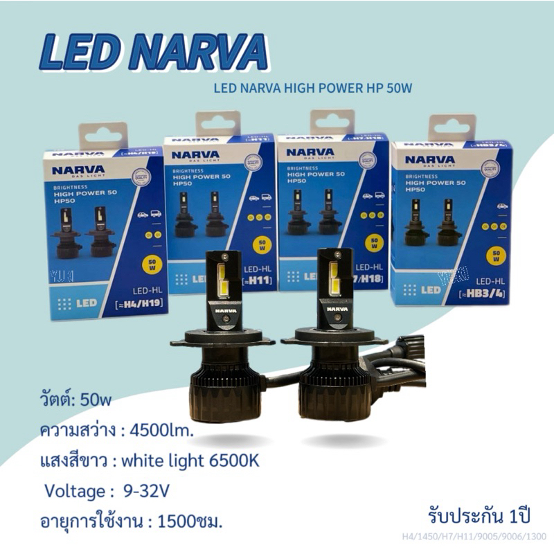 ไฟหน้ารถยนต์ LED NARVA HIGH POWER HP 50W แสงขาว 6500K หลอดไฟหน้า รับ ...