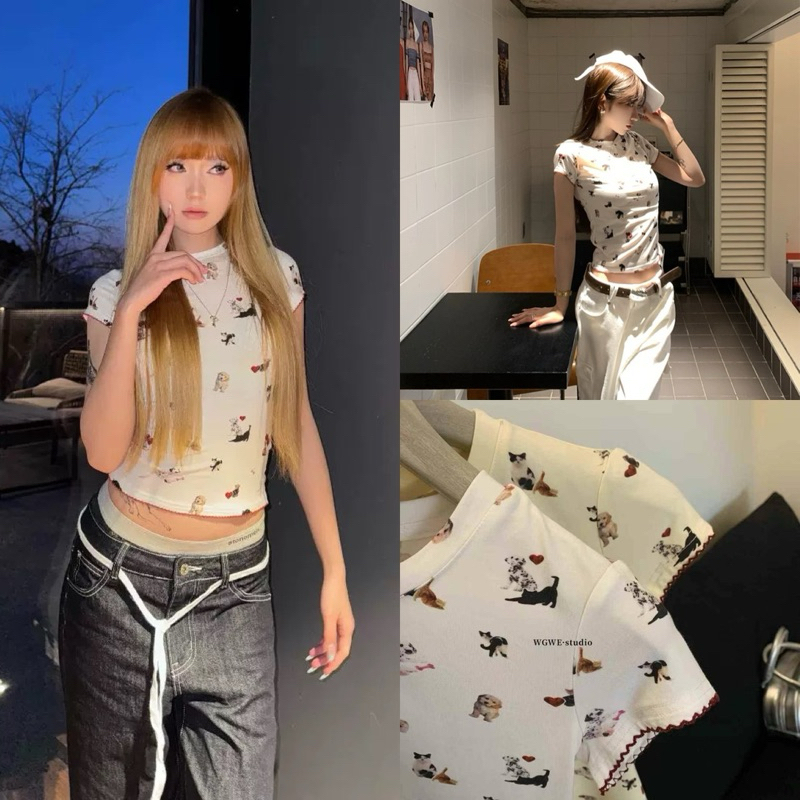 (ส่งด่วน 🛵) WGWE #5536 เสื้อยืดพิมพ์ลายทั้งตัว ลายน่ารัก ผ้าดี ปลายแขน ...