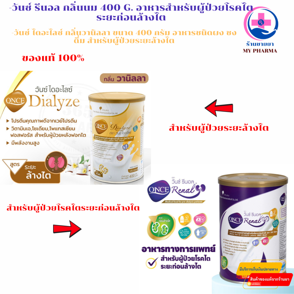 ONCE Dialyze 400 กรัม(หลังฟอกไต)-ONCE Renal Milk Flavor400 gสำหรับ ...
