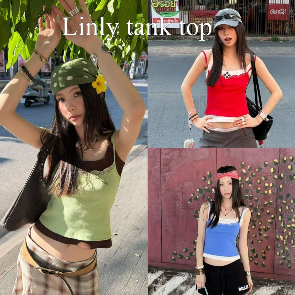 Linly Tank Top - เสื้อ 2 Layer งานแต่งขอบลูกไม้ | Shopee Thailand
