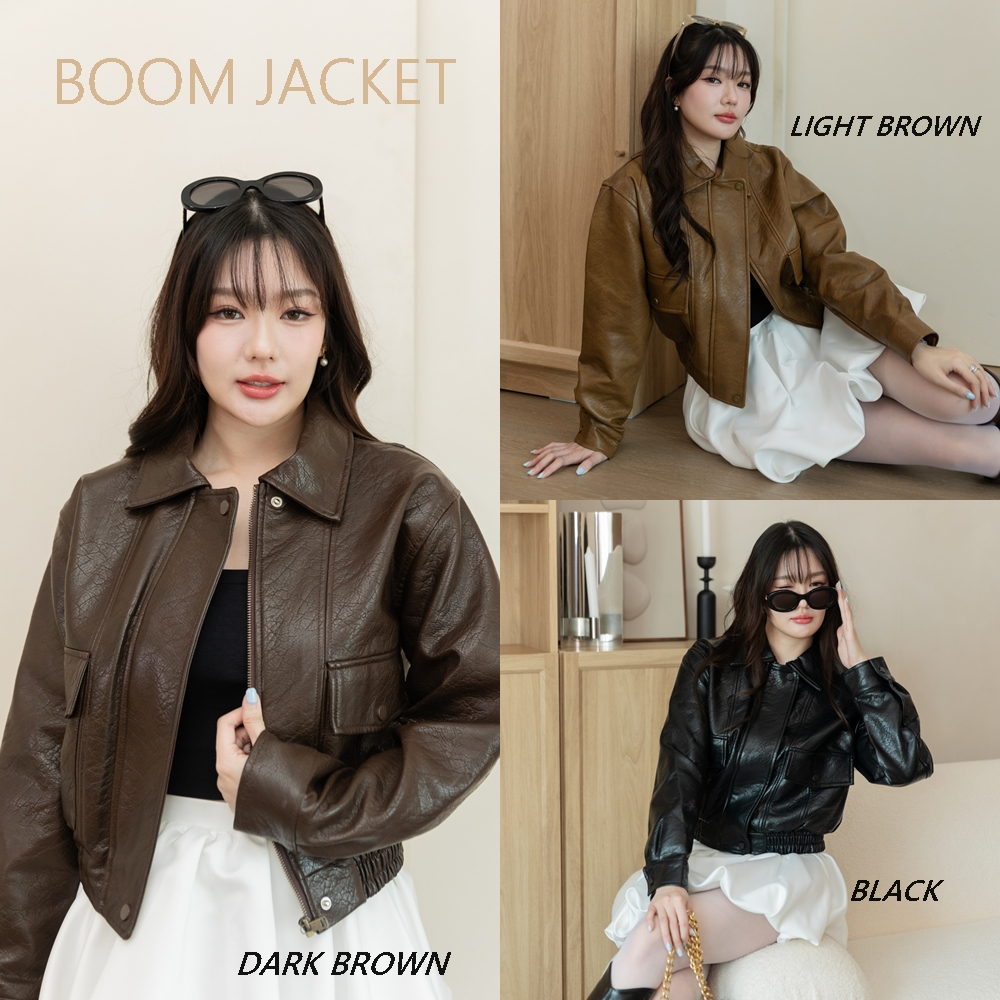 Boom leather jacket แจกเกตหนังคุณภาพดีมาก ทรงสั้น ผ้าดี แพทเทินสวย ...