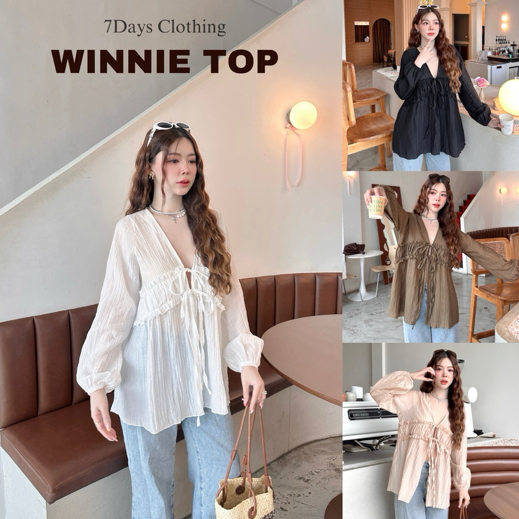 𝟳𝗗𝗮𝘆𝘀 𝗖𝗹𝗼𝘁𝗵𝗶𝗻𝗴 - พร้อมส่ง WINNIE TOP เสื้อผูกหน้าแขนยาวแต่งระบาย ...