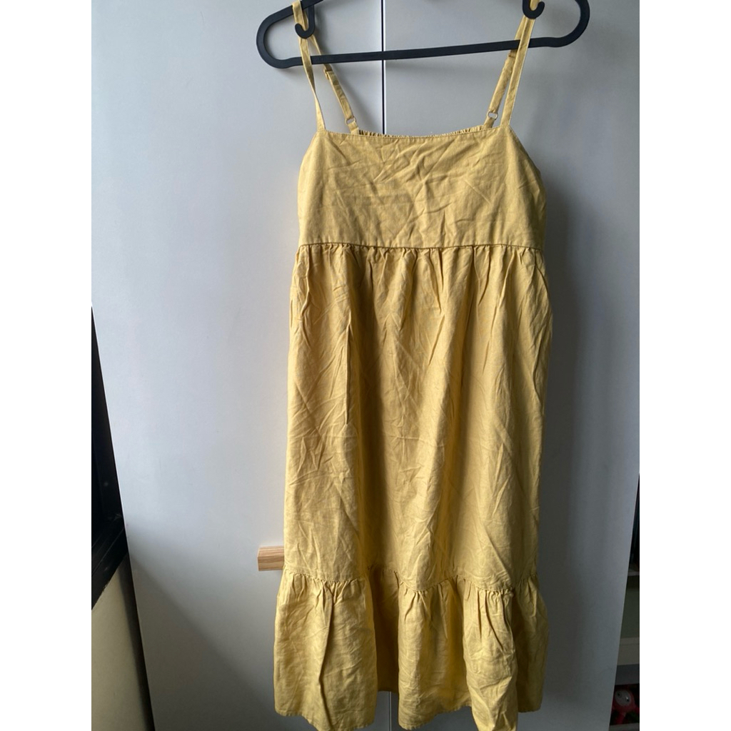 New Uniqlo Linen Dress Pastel Yellow | Shopee Thailand