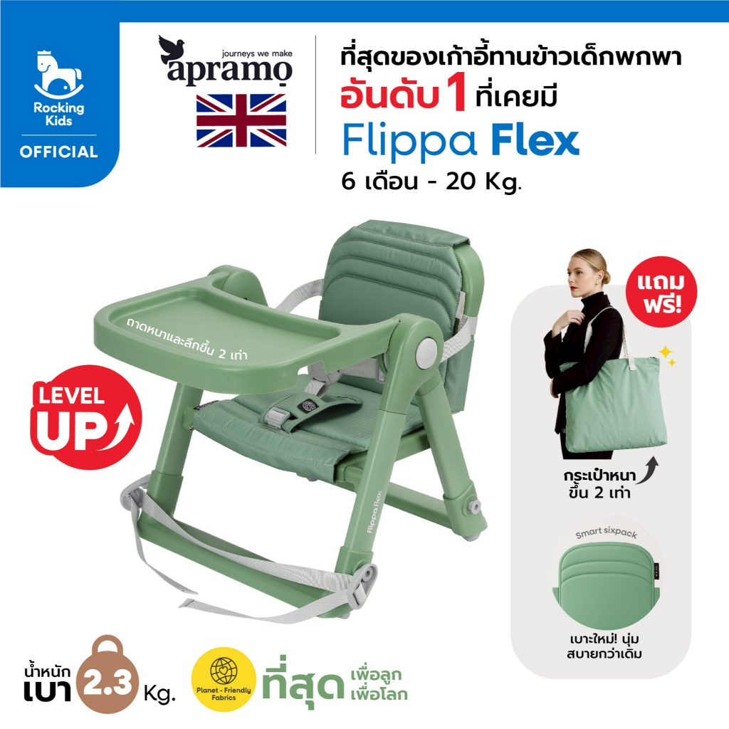 เก้าอี้ทานข้าว เก้าอี้กินข้าวเด็ก เก้าอี้เด็กพกพา Apramo รุ่น Flippa Flex น้ำหนักเบา พับเก็บได้ ...