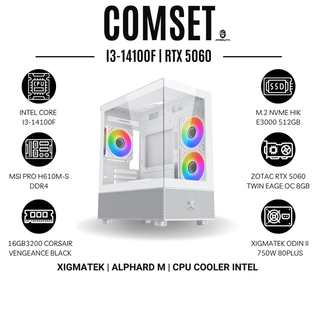 คอมพิวเตอร์ PC Gaming I3-14100F / RTX 5060 OC 8GB / H610M-S / DDR4 ...