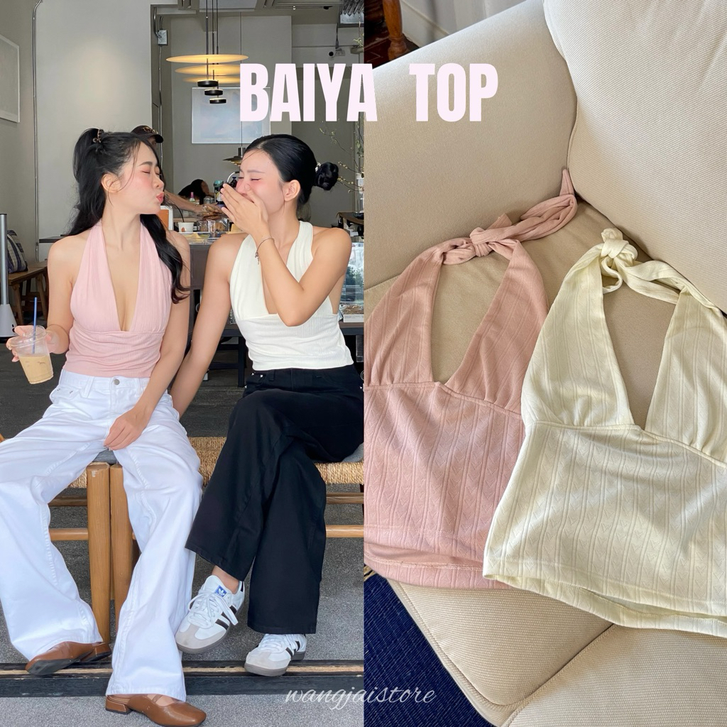 Wangjai-Baiya top 🍯🌧🐻เสื้อผูกคอเข้ารูปทรงสวย ผ้านุ่มดีเทลลายหัวใจน่ารักมากๆ | Shopee Thailand