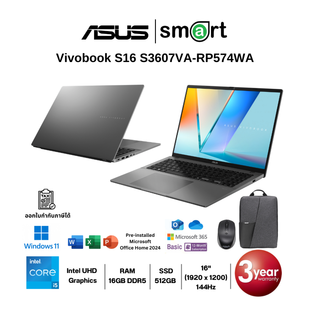 ASUS Vivobook S16 S3607VA-RP574WA i5-13420H/16GB/512GB/Win11+Office2024(Matte Gray) | Shopee ...