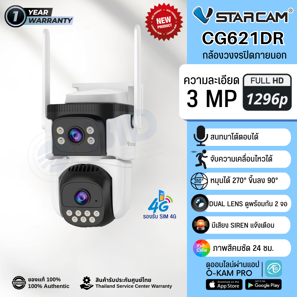 Vstarcam CG621DR Dual-lens กล้องวงจรปิด IP Camera ใส่ซิม | Shopee Thailand