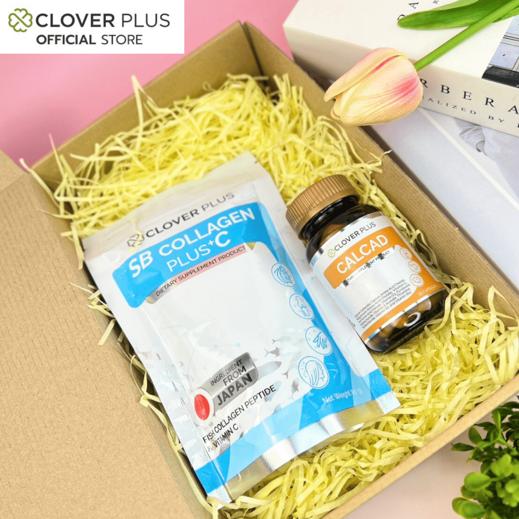 Gift Setเซ็ตบำรุงกระดูก สุดคุ้ม Clover Plus SB COLLAGEN PLUS C คอลลาเจน ผสมวิตามินซี + calcad ...